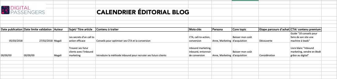VOTRE MODÈLE DE CALENDRIER ÉDITORIAL
